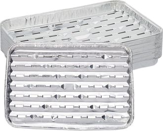 Relaxdays Grillschale Alu, 25er Set, BxT: 34 x 22 cm, Aluminiumschale mit L&ouml;chern, bis 260&deg;C, Grill & Backofen, Silber