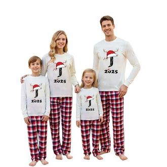 Generic Ensemble de pyjama familial de Noël pour homme et femme - Coupe ample et confortable - Haut à manches longues et pantalon à carreaux - Pyjama de Noël 