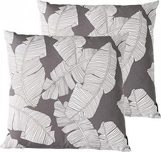 Oviala Lot de 2 Coussins carr&eacute;s Polyester Abaca Gris 45x45x8 cm