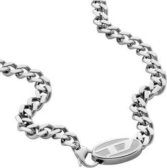 Diesel Collier pour homme en acier inoxydable avec fermoir mousqueton