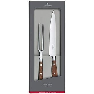 Victorinox by Swiss Army Grand Ma&icirc;tre, Set &agrave; d&eacute;couper, 2 pi&egrave;ces, Lame extra tranchante, avec manche en bois noble, Acier inoxydable, Brun