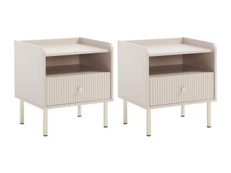 Vente-Unique Nachttisch 2er-Set mit 1 Schublade und 1 Nische - Beige und Gold - LUNAOR
