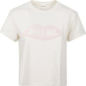 Re/Done Femme, Tops, Blanc, Taille: 40 FR T-shirt 50S Boxy Kiss Me