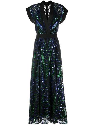 Elie Saab robe brod&eacute;e de sequins &agrave; col v - Noir