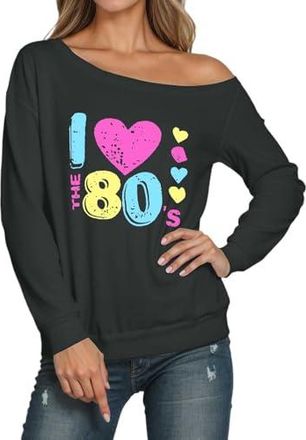 Generic 2025 Chemises pour Femmes Style R&eacute;tro &agrave; &Eacute;paules D&eacute;nud&eacute;es pour une Tenue de F&ecirc;te Th&egrave;me Disco Ann&eacute;es 80 et 90, Doux Pullover, gris fonc&eacute;, M