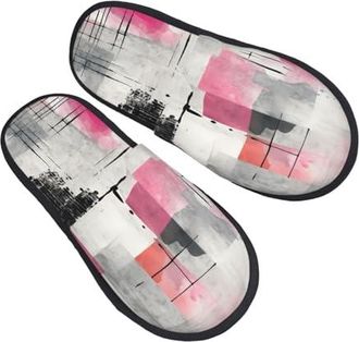 Generic Art Moderne Minimaliste Abstrait Roses Et Noir Pantoufles Moelleuses Hiver Pantoufle Automne Chaussons Pour Extérieur Femme Homme M