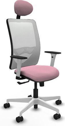 Piqueras y Crespo Schreibtisch mit Rollen, Rosa Zulema mit wei&szlig;en und schwarzen Armlehnen, h&ouml;henverstellbare Lendenwirbelst&uuml;tze und festes Kopfteil, Wei&szlig;/Rosa