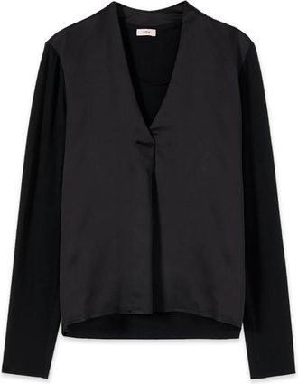 Oltre T-shirt bimaterica maniche lunghe - - Blouses & Shirts - Damen - Schwarzk - L
