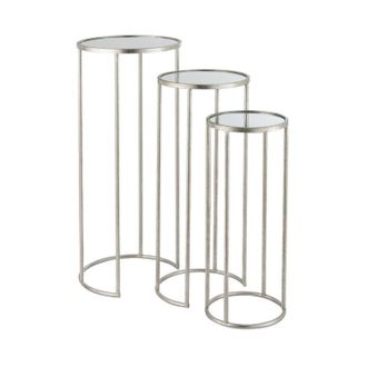 Paris Prix Paris Prix - Lot de 3 Tables Gigognes Miroir Loa 80cm Argent