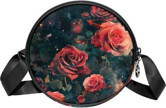 Generic Sac &agrave; bandouli&egrave;re rond pour femme, motif galaxie rose, petit sac &agrave; bandouli&egrave;re avec fermeture &eacute;clair, bretelles r&eacute;glables, sac &agrave; main rond d&eacute;contract&eacute;