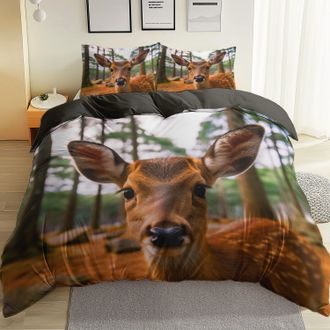 Generic Braunesesgr&uuml;n Reversibel Druck Bettbezug, Parktiere Hirsche Weiche Waschbare Bettw&auml;sche Microfaser Druck Mit Rei&szlig;verschluss f&uuml;r Kinder, Erwachsener Te