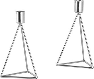 Echtwerk 2-teiliges Teelicht-/ Kerzenhalter Set Modern Small, Silber-Edition, Geometrisches Design, Votiv Kerzenhalter für Wohnzimmer/Esstisch, Tischdeko für H