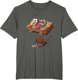Fox Republic Design Herren & Damen Halloween T-Shirt - S - Schwarz - Cartoon Sushi T-Shirt mit Kettens&auml;gen-&Uuml;berraschung