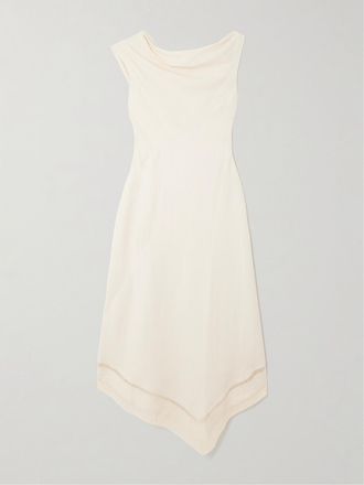Faithfull The Brand Alva Asymmetrisches Midikleid Aus Webstoff Mit Spitzeneins&auml;tzen - Neutral