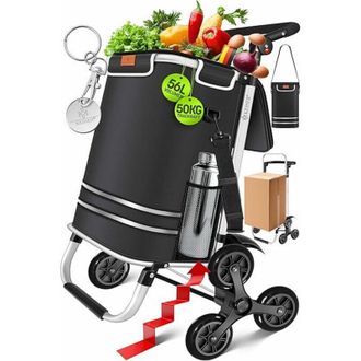 vidaXL Chariot de courses KESSER monte-escalier avec compartiment r&eacute;frig&eacute;r&eacute;, pliable, dune capacit&eacute; de 56 L et supportant une charge maximale de 50 kg
