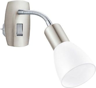 Eglo Steckdosenspot Dakar, Steckdosenlampe mit Schalter, Leuchte Steckdose schwenkbar, Metall in Silber und Kunststoff in Weiß, E14 Fassung