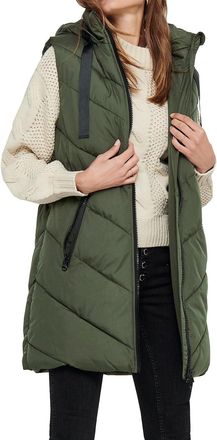 Jacqueline de Yong JDY Damen 3/4-lange Steppweste mit Kapuze JDYSkylar Padded Hood Waistcoat 15220630 Forest Night XL
