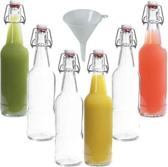 mikken Art Viva-Haushaltswaren - 6 Glasflaschen mit Bügelverschluss 500 ml zum Selbstbefüllen inkl einem weißem Einfülltrichter Ø 9,5 cm