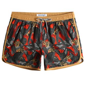 Maamgic Herren Badeshorts Vintage Retro Boardshorts 4 Way Stretch Schnelltrocknend mit Mesh-Futter und Verstellbarem Tunnelzug MEHRWEG, Leopard Rot, XXL