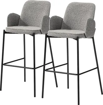 home24 2er-Set Barst&uuml;hle mit grauem Boucl&eacute;-Bezug | Pulverbeschichtetes Stahlgestell | Hohe Sitzm&ouml;bel mit strukturierter Textiloberfl&auml;che
