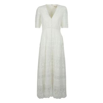 Saloni Femme, Robes, Blanc, Taille: 42 FR Lea Long Lace Dress