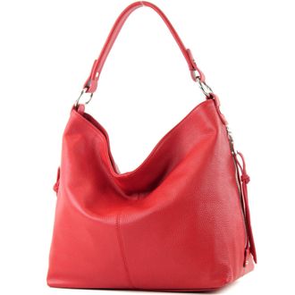modamoda.de T160 Damen Leder Schultertasche Henkeltasche Large handmade in Italy, Farbe:T160 Signalrot