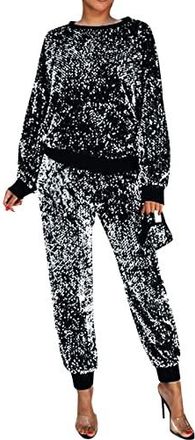 Generic Surv&ecirc;tement pour femme avec deux tenues - Fermeture &eacute;clair quart - Sweat surdimensionn&eacute; - Pantalon de surv&ecirc;tement &agrave; jambe large - Ensemble dautomne po