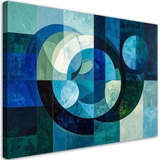 Feeby Quadro Su Tela, Astrazione Moderna Con Cerchi Blu - 100x70