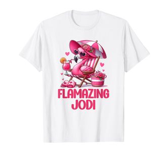 BDAZ Flamazing Jodi Pink Flamingo Tropical Beach Trip Damen T-Shirt