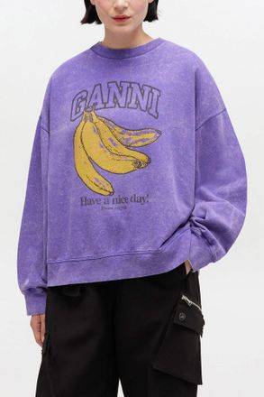 Ganni lila Sweatshirt im Vintage-Waschungsstil Bio-Baumwolle - Gr&ouml;&szlig;e XS