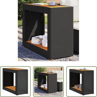 vidaXL Holzplatte - Garten-Beistelltisch mit Holzplatte Schwarz Poly Rattan