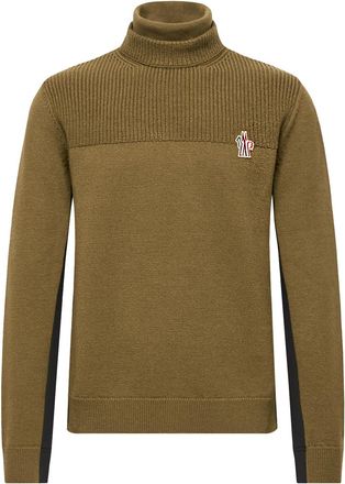 Moncler Moncler Col Roul&eacute; En Laine M&eacute;lang&eacute;e &Agrave; Logo, Homme, Vert, Taille: 3xl