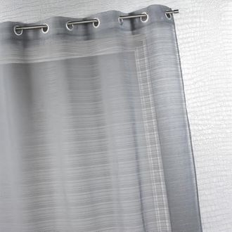HOME MAISON Homemaison - Vorhang, Fantasie, feine Streifen, 100% Polyester, Blickdicht und dekorativ, f&uuml;r Wohnzimmer, Schlafzimmer, &Oslash; 4 cm, runde &Ouml;sen, silberfarb