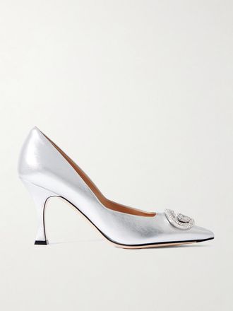 Gucci Pumps Aus Metallic-leder Mit Kristallen - Silber