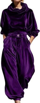 Generic Surv&ecirc;tement 2 pi&egrave;ces en velours &agrave; capuche et manches longues pour femme - Pantalon large - Pour le quotidien, le travail, les voyages, violet, XXL