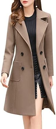 Onsoyours Manteau En Laine Femmes Chaud Automne Hiver à Manches Longues à Revers Unie Veste Long Élégant Décontracté Slim Blousons Avec Poches Ceinturé Jacket O