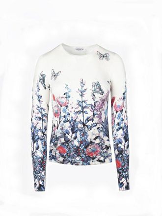 Passioni Strickpullover in wei&szlig; mit Blumen und Schmetterlingsmuster