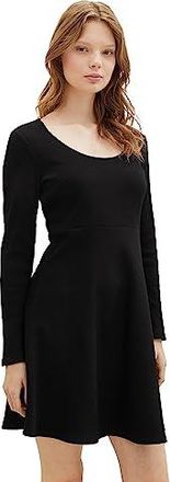 Tom Tailor Denim TOM TAILOR Denim Robe Patineuse en Jersey avec Structure côtelée, Noir (14482), L Femme