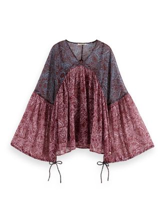 Scotch & Soda Womens Printed Fil Coupe Top T-Shirt, Blue Mountain Paisley Mix, 42