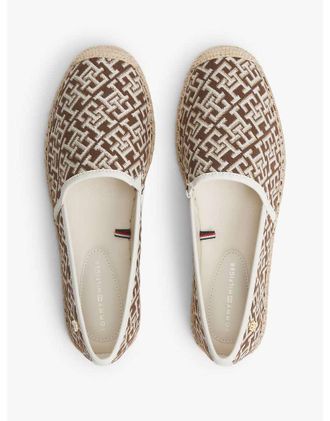 Tommy Hilfiger Jacquard-Espadrilles in Braun-Bunt mit Monogramm-Plakette