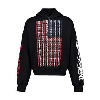 Palm Angels Flames Flag Zip Hoodie - - Sweatshirts & Hoodies - Herren - Mehrfarbig - S