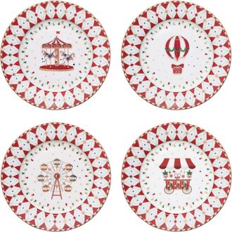 MamboCat 4er Set Christmas Wonderland Kuchenteller mit Geschenkkarton I Ø 19,2cm I Porzellan-Frühstücksteller mit verschiedenen Weihnachts-Dekoren für 4 Person