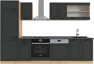 Vicco Küchenzeile R-Line, Anthrazit Landhaus/Goldkraft Eiche, 300 cm, AP Anthrazit