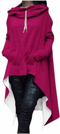 Generic Sweat à capuche de couleur unie pour femme - Imprimé uni - Décontracté à manches longues - Pull à capuche irrégulier - Vêtements de sport pour les ten