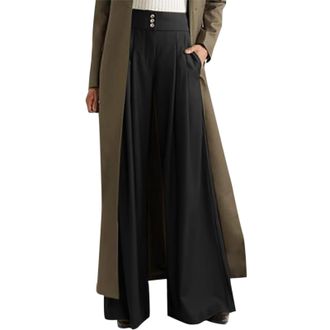 Generic Palazzo Hose Damen Elegant - Weite Hose Damen High Waist Schlaghose Plissee Business Casual Locker Freizeithose Straight Leg Baggy Weites Bein festlic