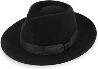 Fiebig Chapeau en feutre Fedora en cachemire - Pour homme et femme - Confortable en été et en hiver - Fabriqué en Italie - Noir - Medium