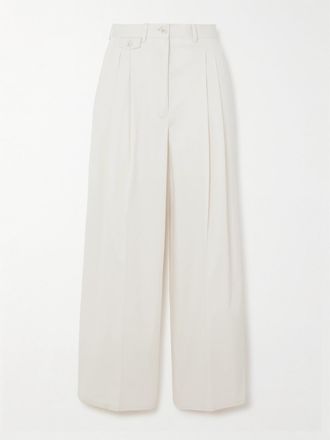 Purdey Hose Mit Weitem Bein Aus Twill Aus Einer Baumwollmischung Mit Falten - Elfenbein