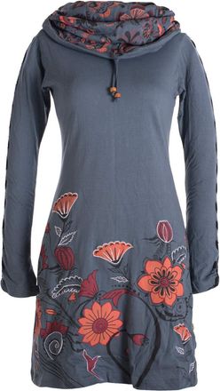 vishes Alternative Bekleidung - Damen Kleid mit Blumen-Muster Langarm Herbst Fr&uuml;hling Schalkragen grau 42