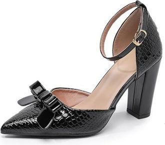 Generic Escarpins &eacute;l&eacute;gants &agrave; bout pointu pour femme - Avec noeud - Style d&eacute;contract&eacute; - Avec boucle et sangle de cheville, Noir, 40.5 EU