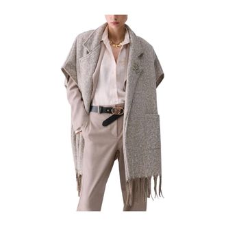 Liu Jo Poncho Long Jacquard - Femme - Vestes - Beige - Taille: ONE Size